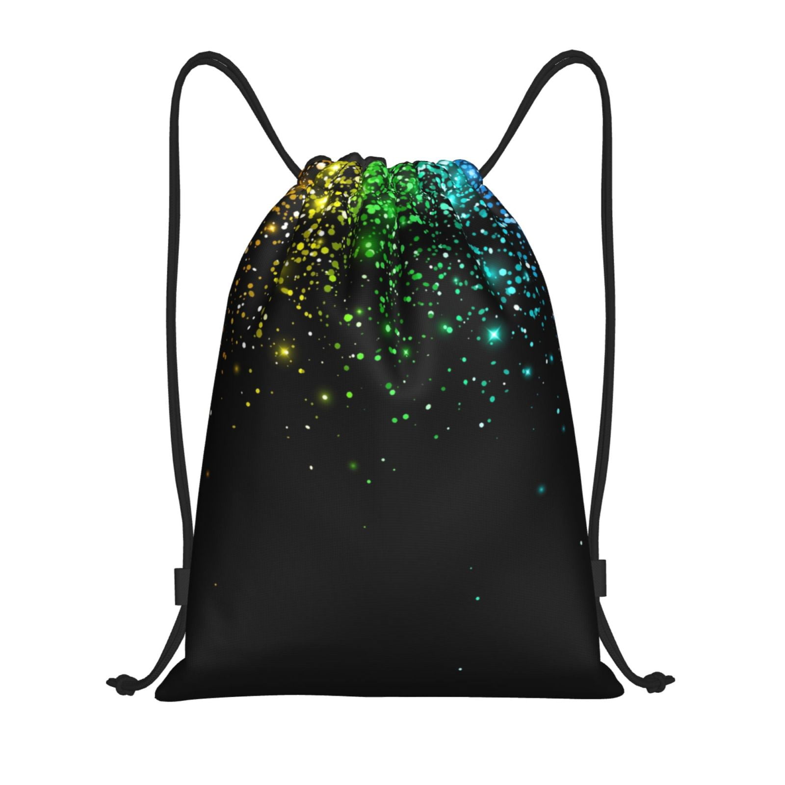 Drawstring Backpack - Night Rainbow Sparkles Splash Proof Small Drawstring Gym Bag for Women Men ...