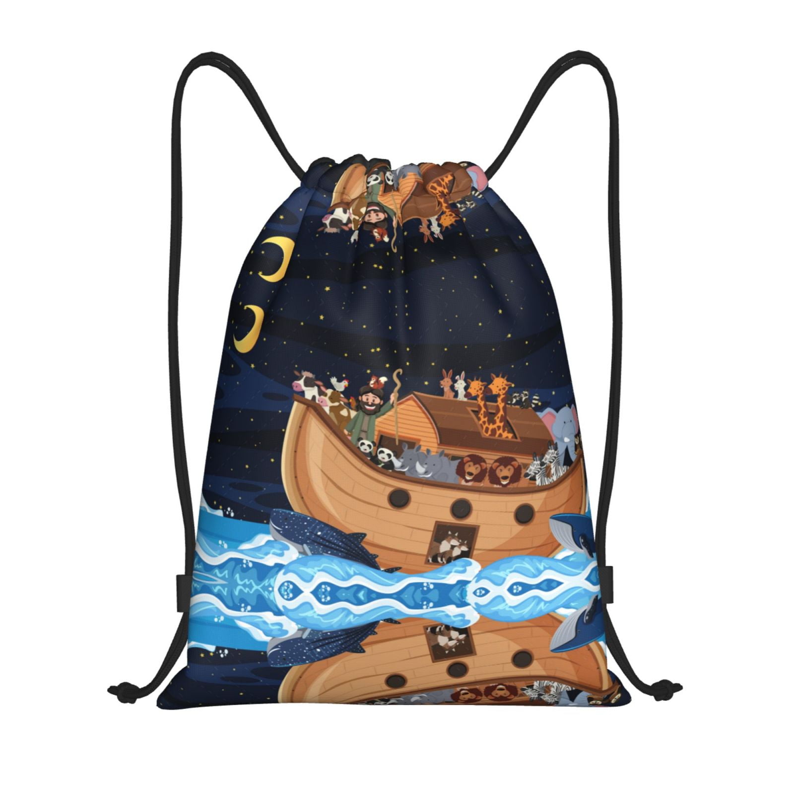 Drawstring Backpack - Ocean Scene with Noah's Ark Splash Proof Small Drawstring Gym Bag for ...
