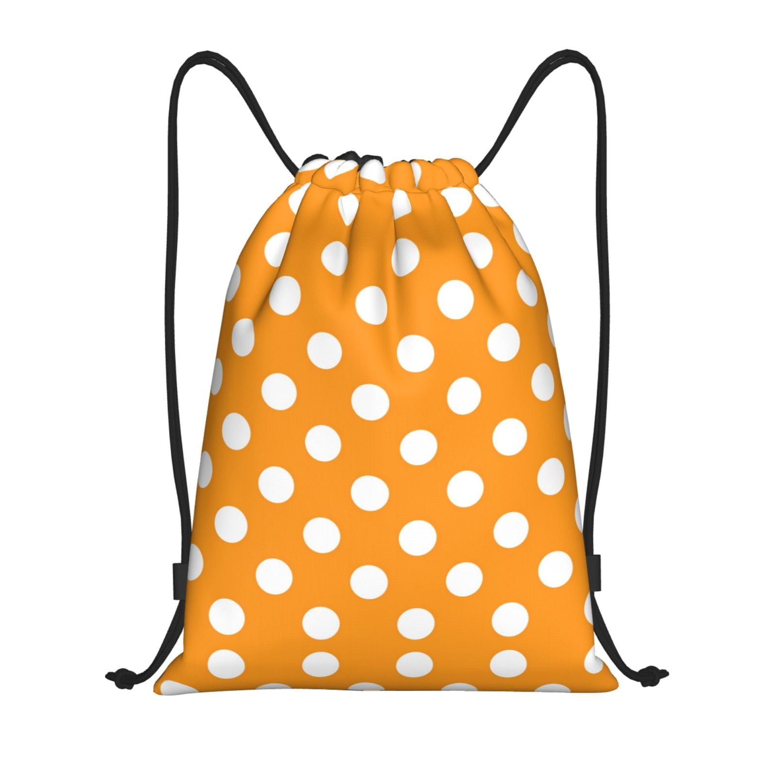 Drawstring Backpack - Orange And White Polka Dot Splash Proof Small ...