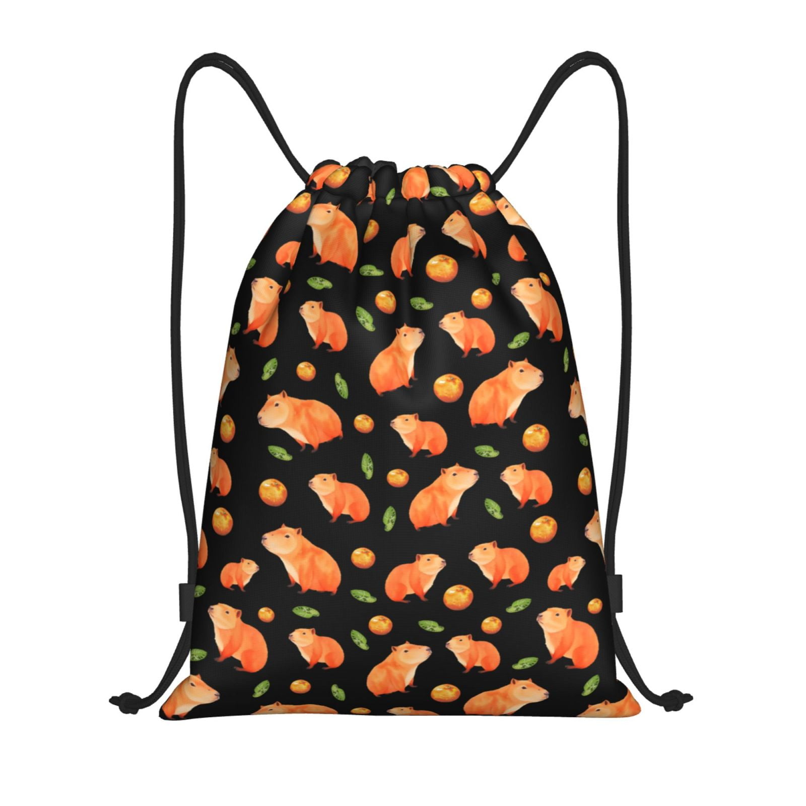 Drawstring Backpack - Orange and Capybara Cheer Gym Bag for Women Men ...