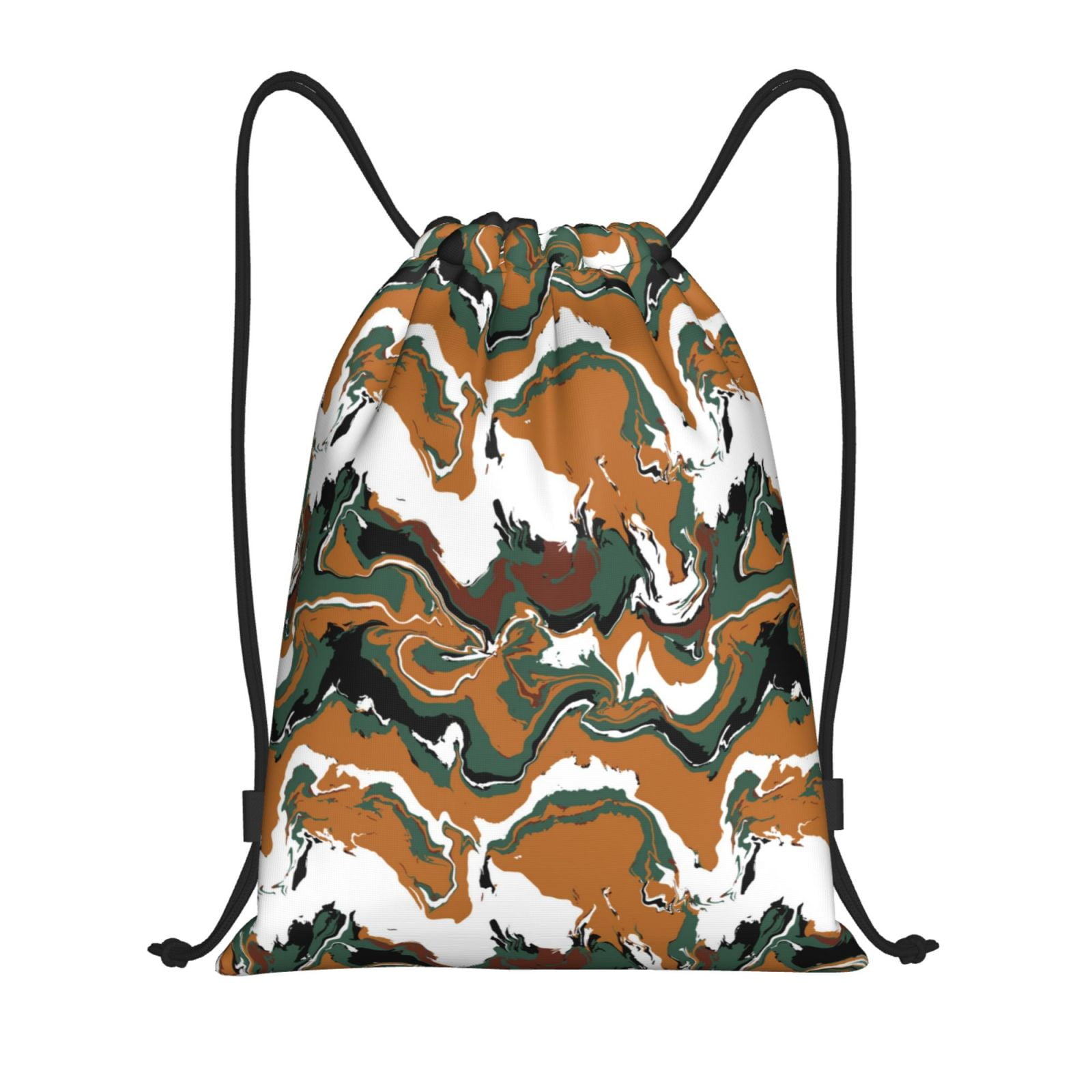 Drawstring Backpack - Orange Green Camouflage Splash Proof Small ...