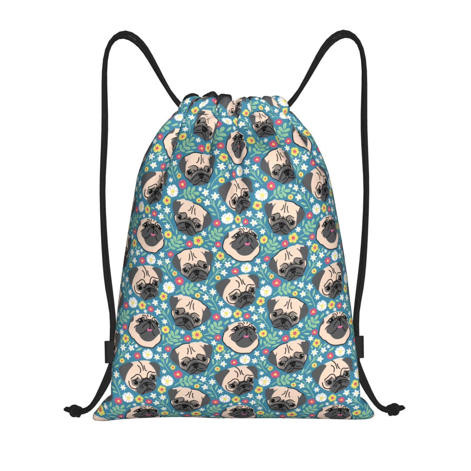 Drawstring Backpack, PUG HEAD And Flower Light Waterproof Sports Gym ...