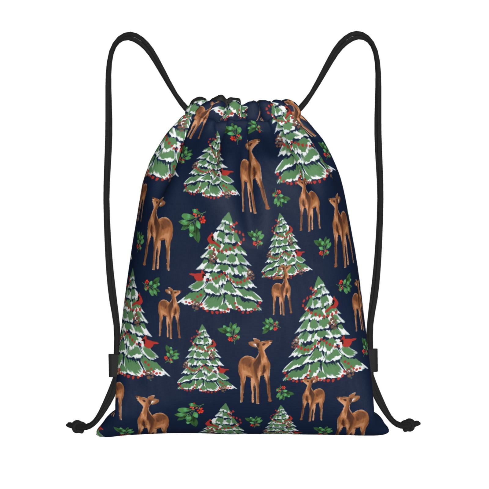 Drawstring Backpack - Painted Cute Deer Christmas Tree Splash Proof ...