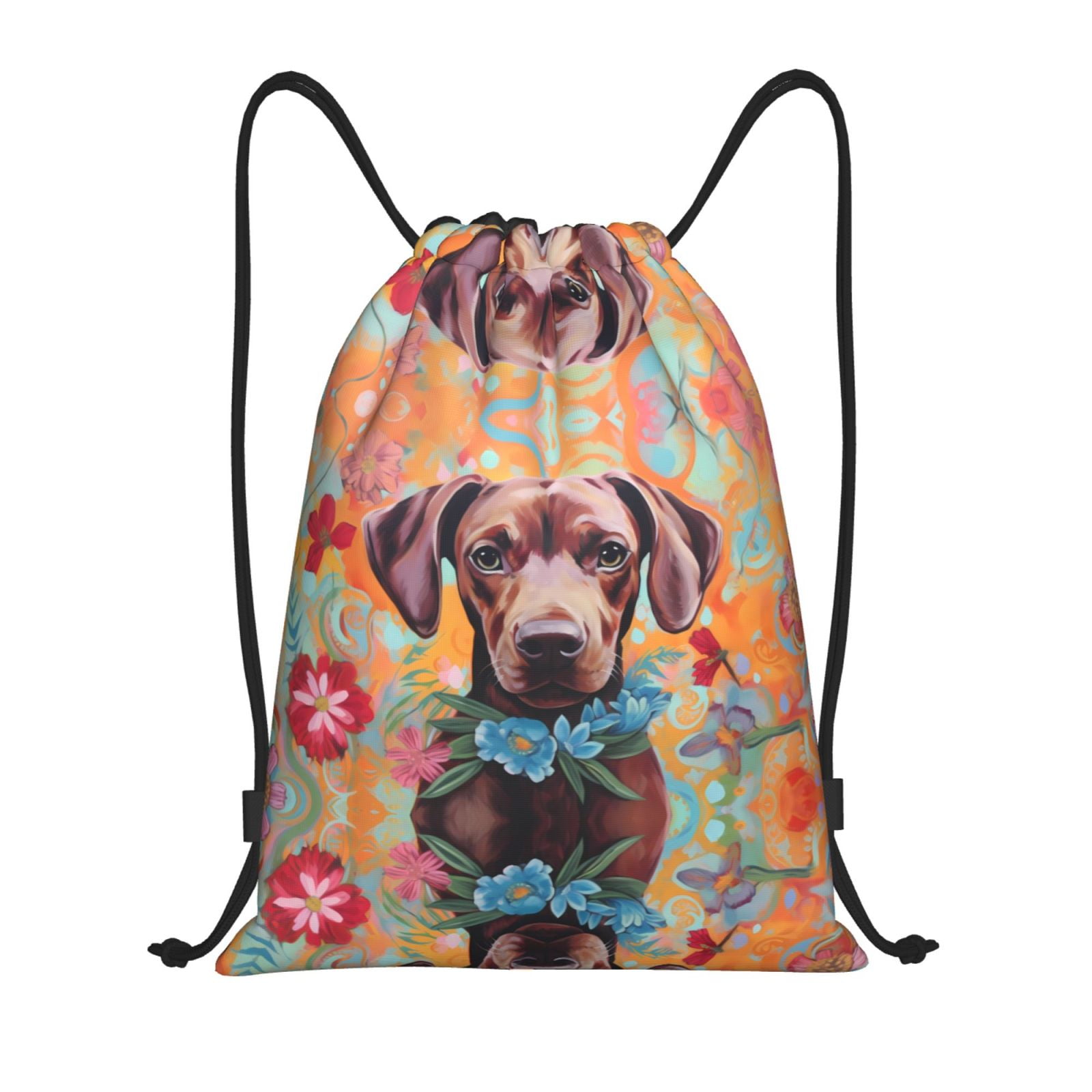 Drawstring Backpack, Painted Flower Puppy Light Waterproof Sports Gym ...