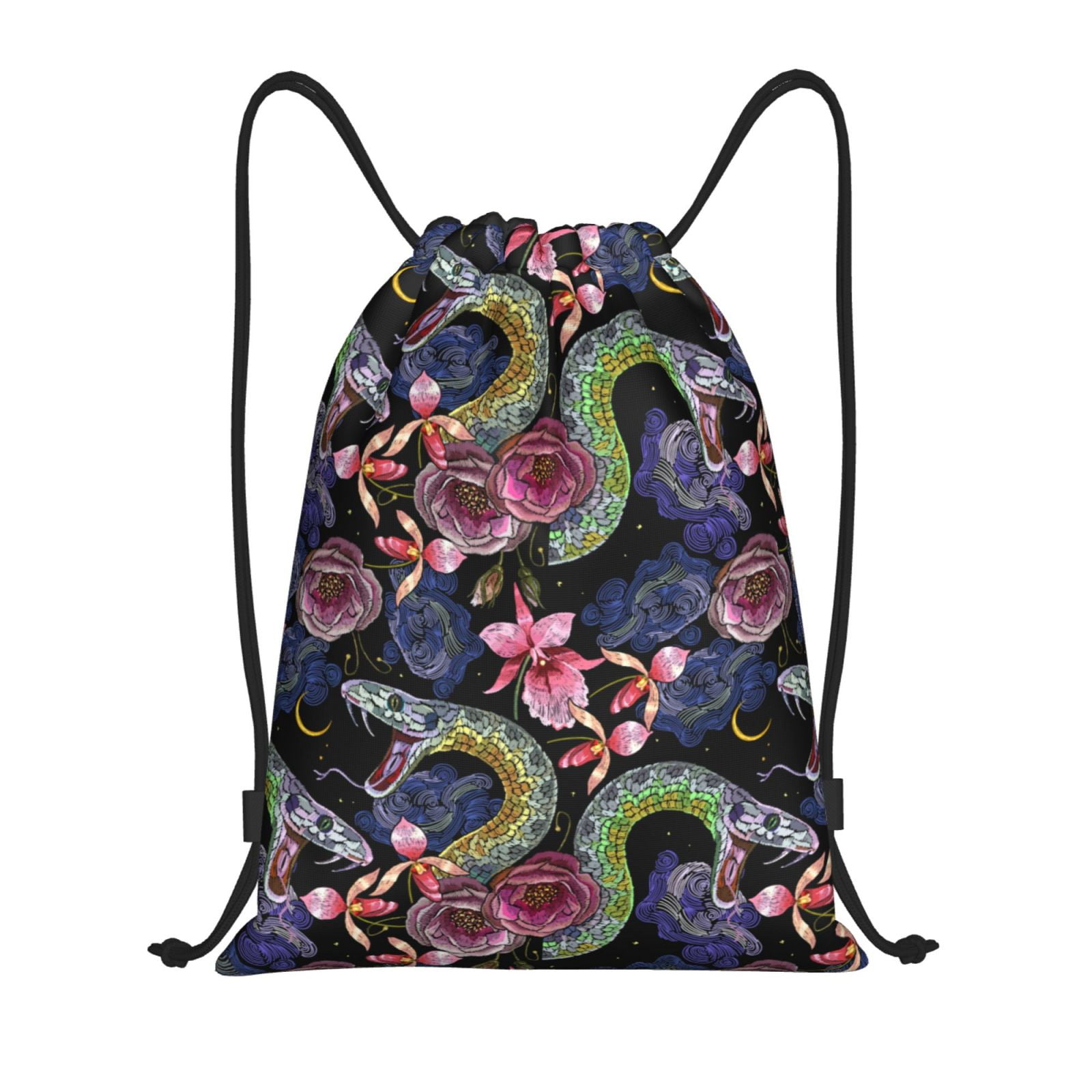 Drawstring Backpack, Painted Funny Cool Snake Flower Light Waterproof ...