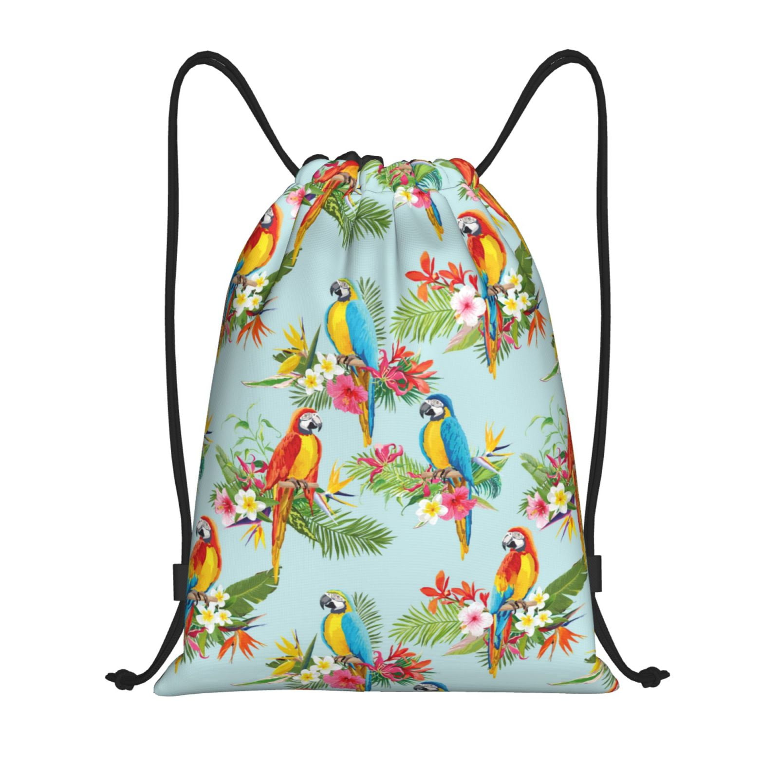 Drawstring Backpack Pastel Cute Parrot Palm Leaf Sports Gym Bag for Men ...