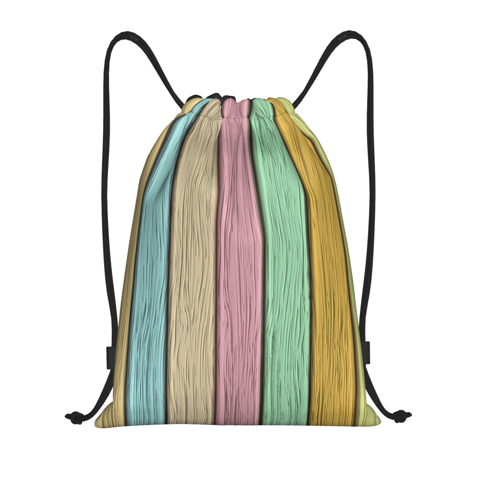 Drawstring Backpack, Pastel Wood Planks Light Waterproof Sports Gym Bag ...