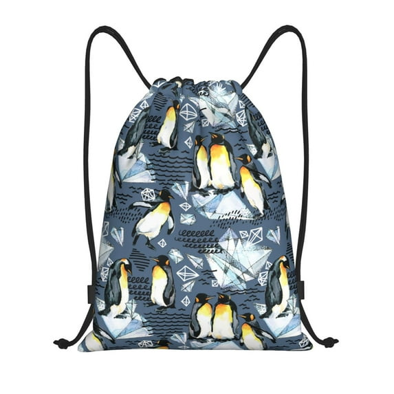 Drawstring Backpack, Penguin Arctic Adventure Light Waterproof Sports ...