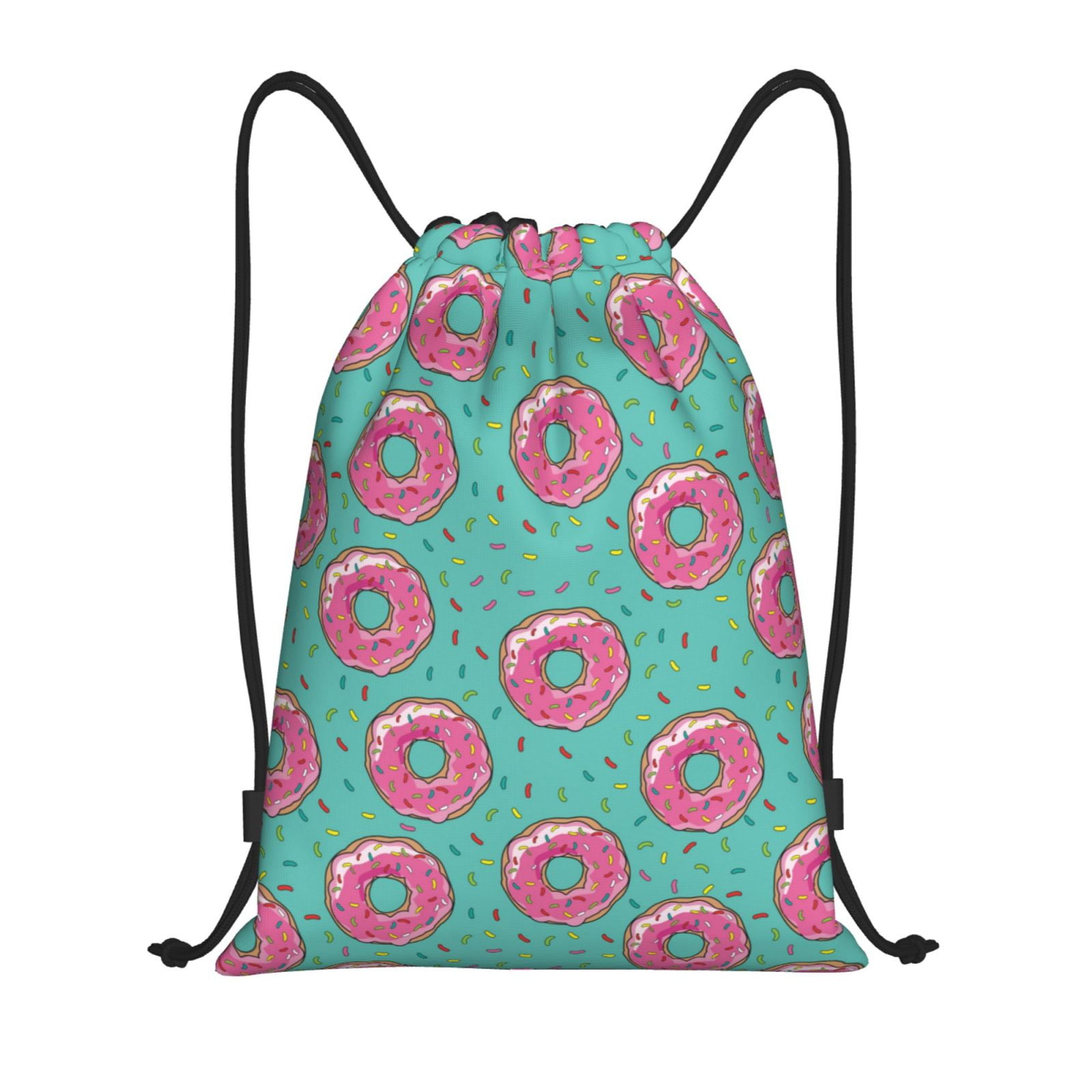 Drawstring Backpack - Pink Donut Print Green Splash Proof Small ...