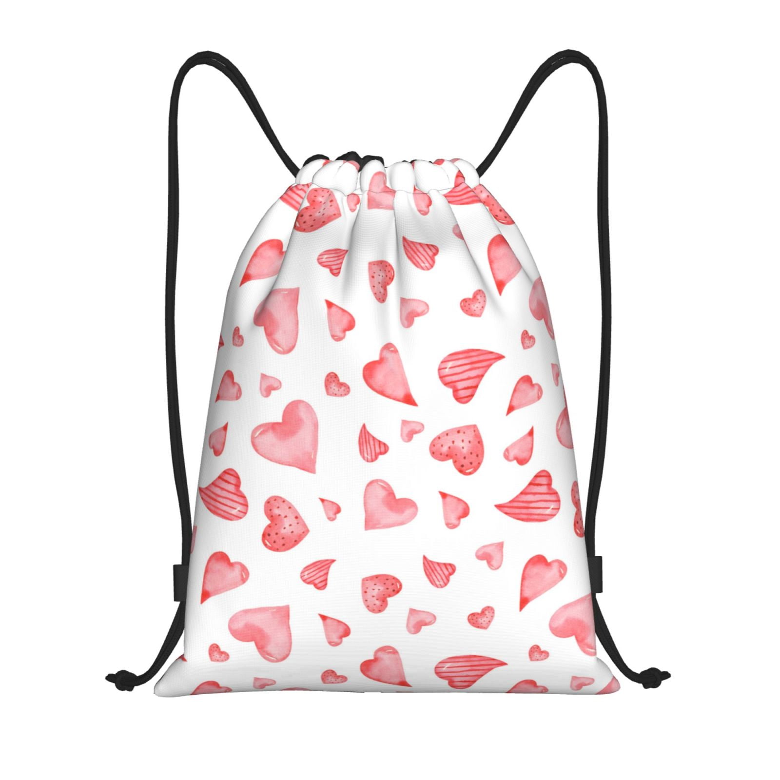 Drawstring Backpack - Pink Hearts Splash Proof Small Drawstring Gym Bag ...
