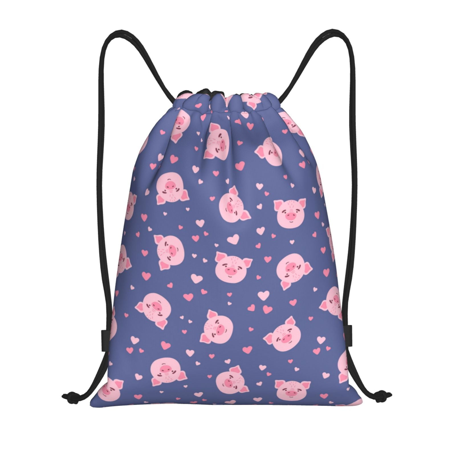 Drawstring Backpack - Pink Love Cute Pig Splash Proof Small Drawstring ...
