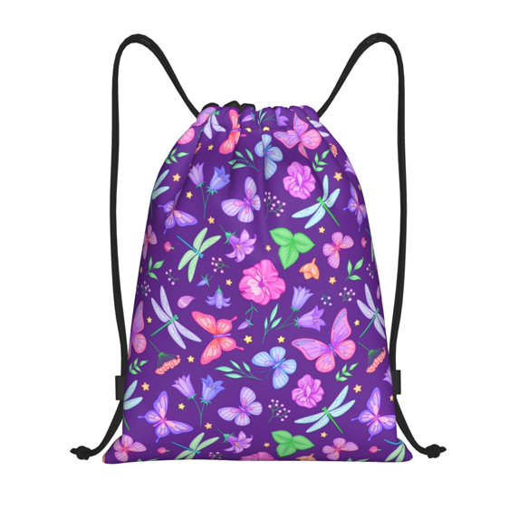 Drawstring Backpack, Pink Purple Butterfly Flower Light Waterproof ...