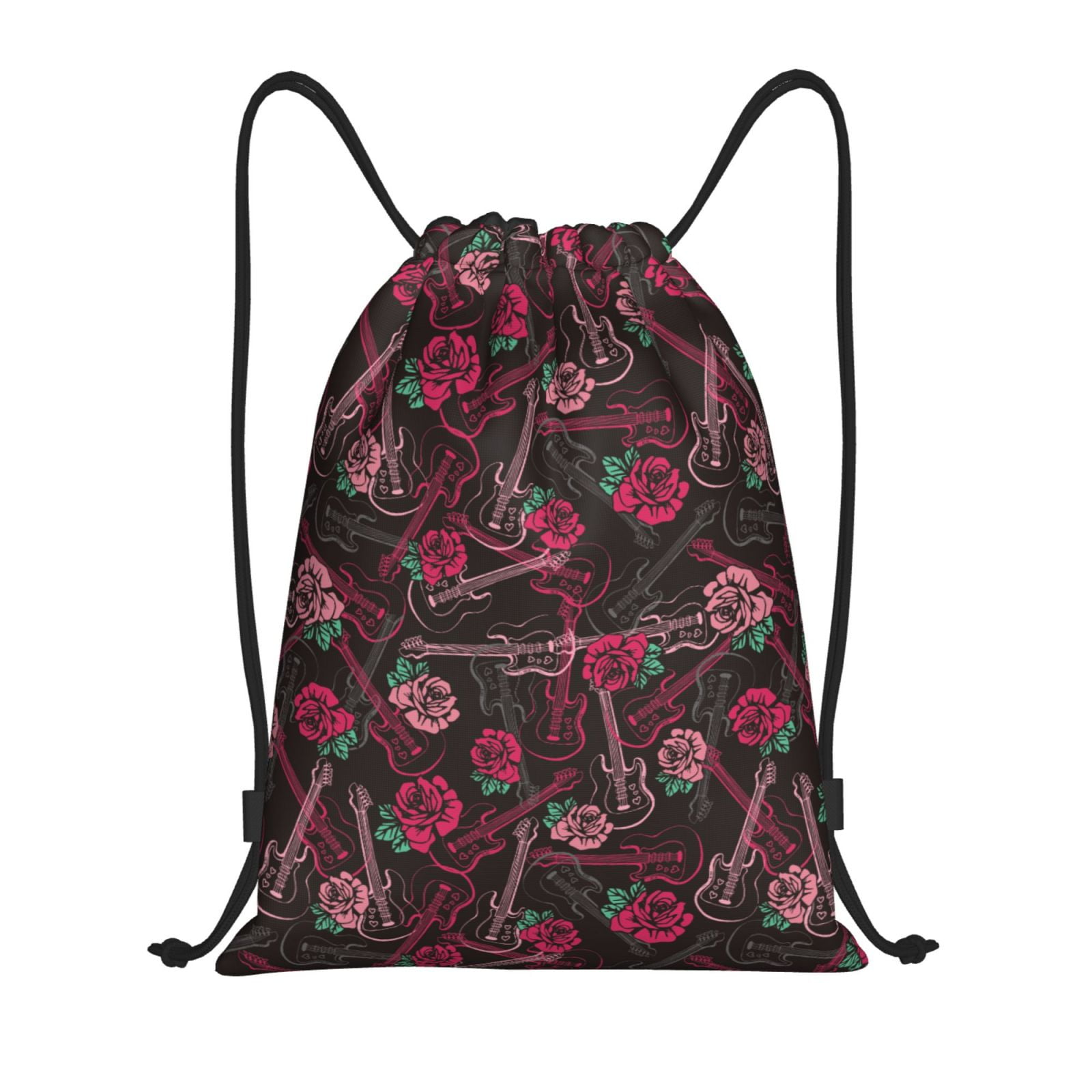 Drawstring Backpack - Pink Red Carnations Flowers Guitar Splash Proof ...