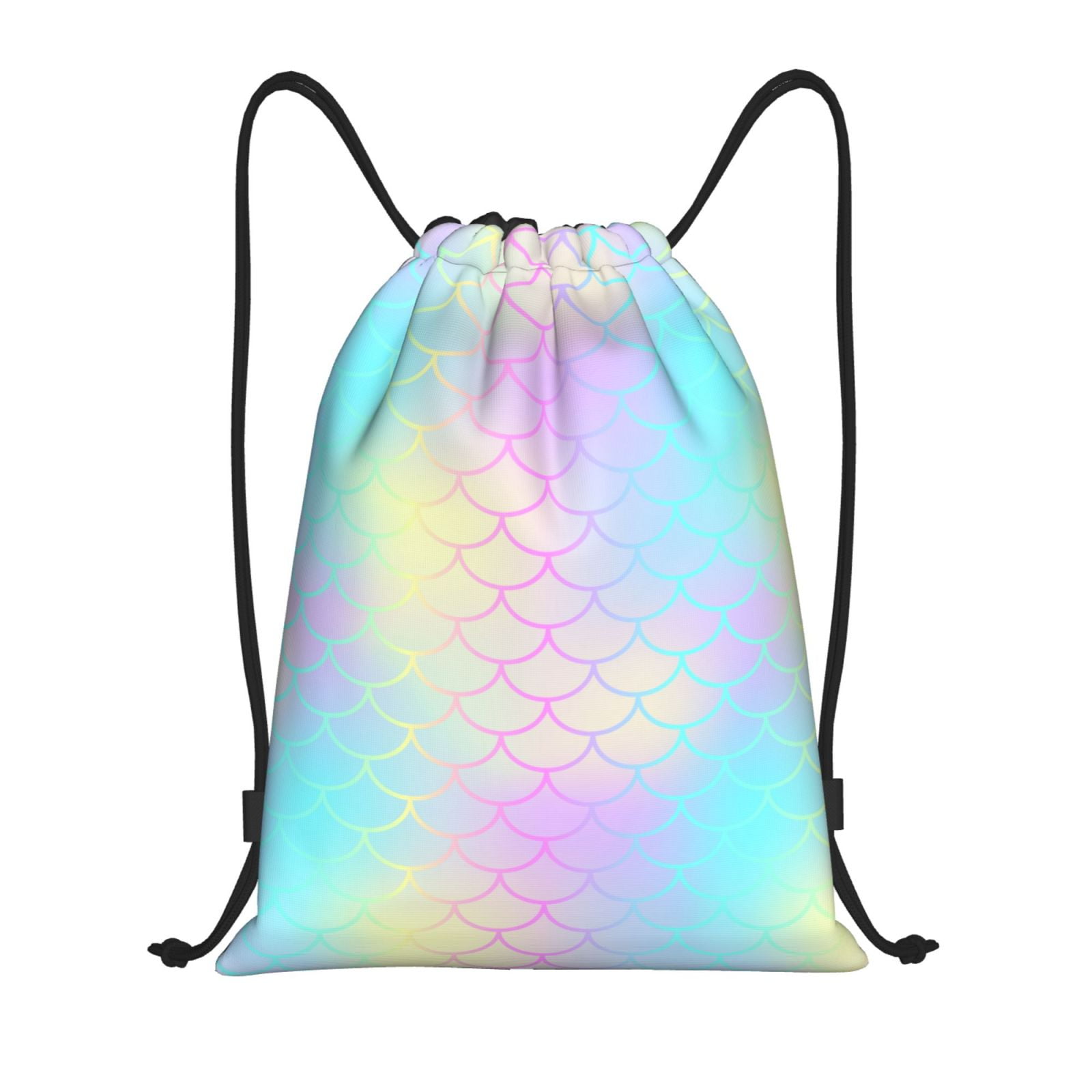 Drawstring Backpack, Pink Romantic fish scale Light Waterproof Sports ...