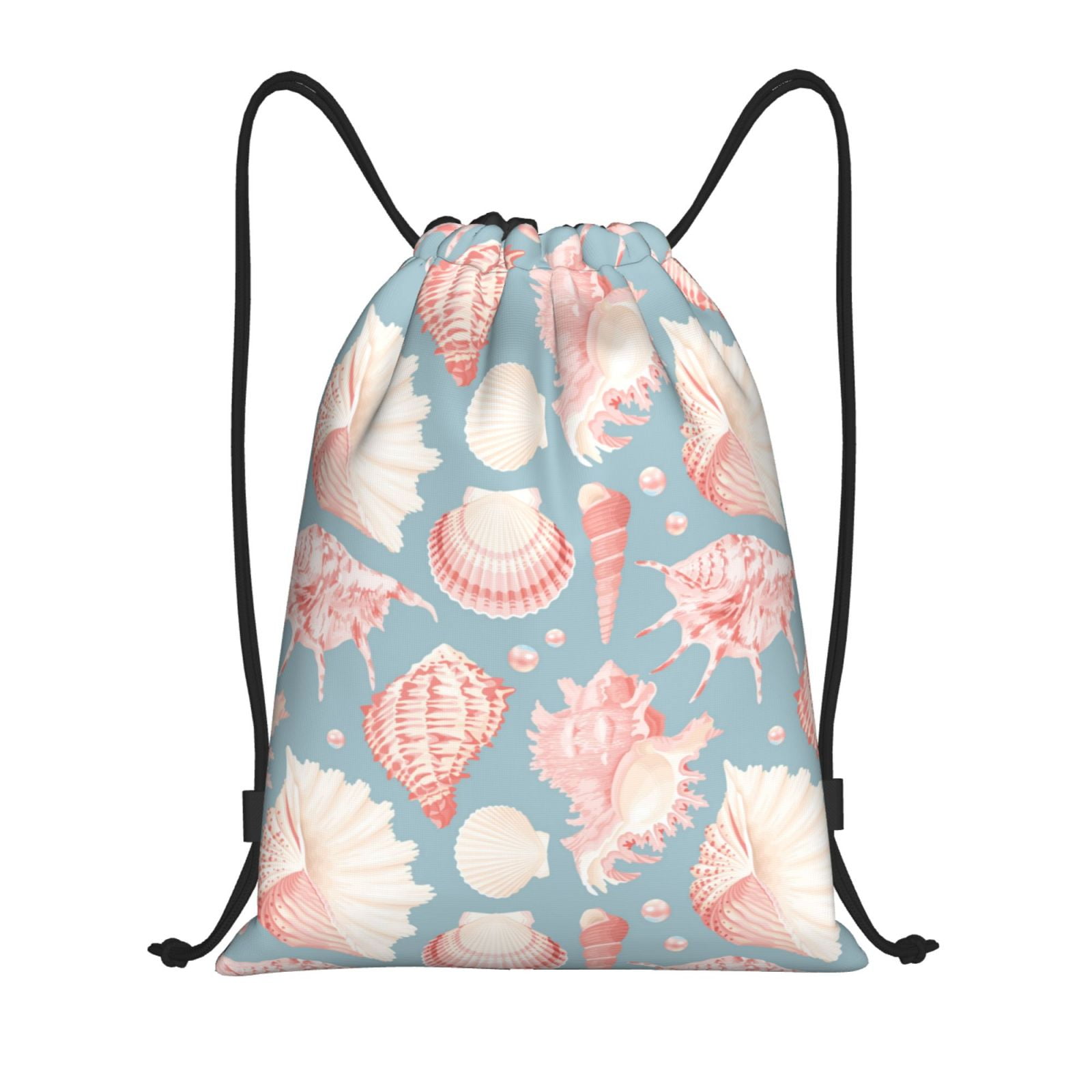 Drawstring Backpack, Pink Shell Conch Light Waterproof Sports Gym Bag ...