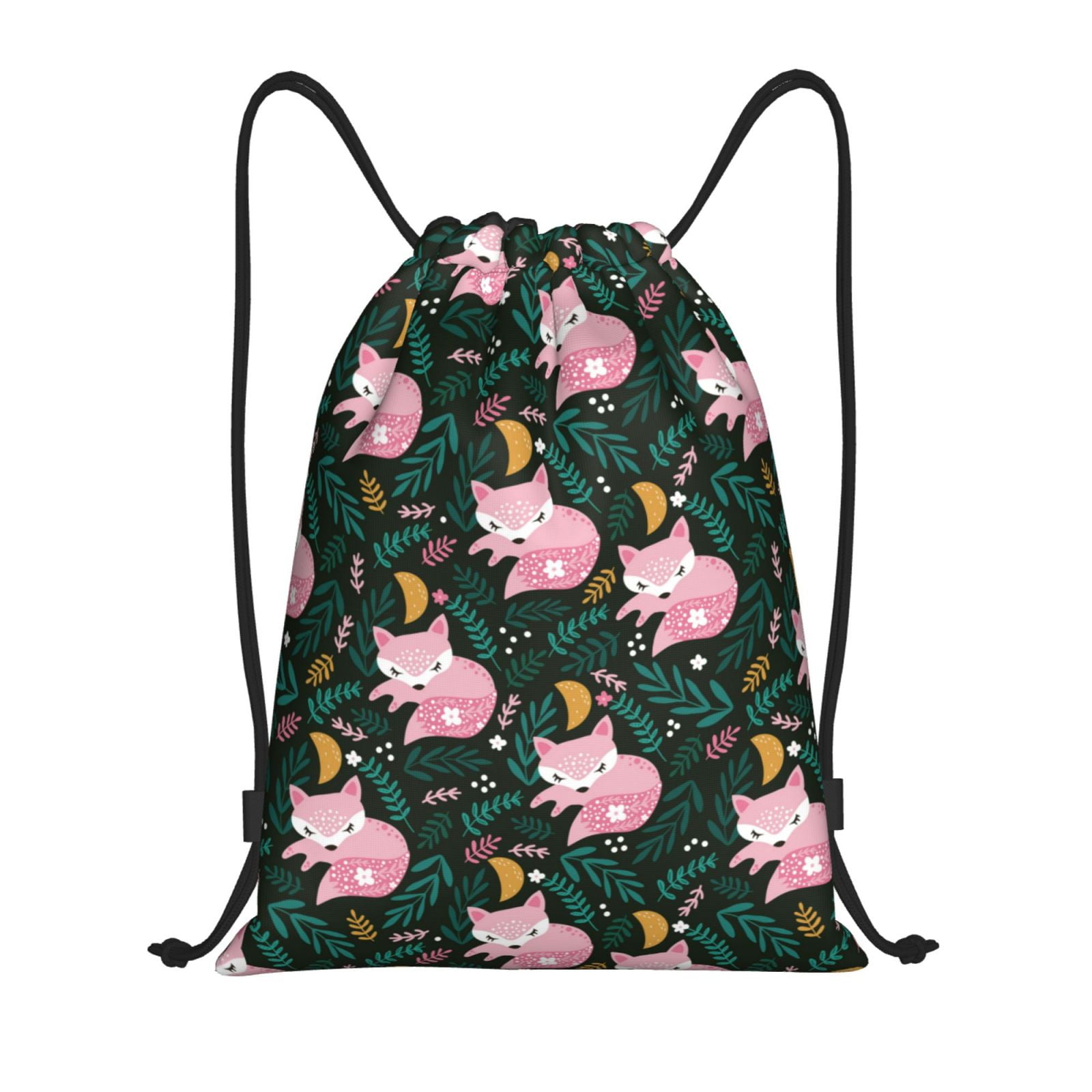 Drawstring Backpack - Pink Sleeping Fox Cheer Gym Bag for Women Men ...
