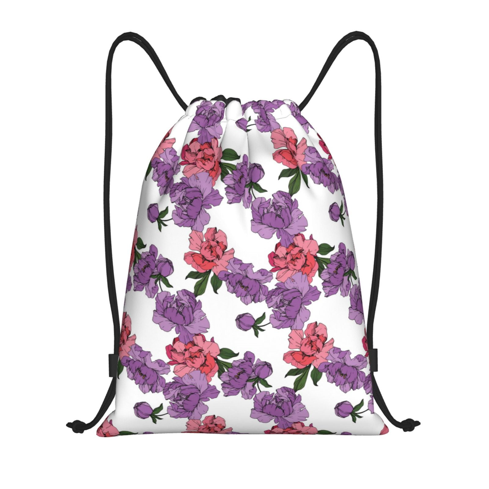 Drawstring Backpack - Pink purple peonies Cheer Gym Bag for Women Men ...