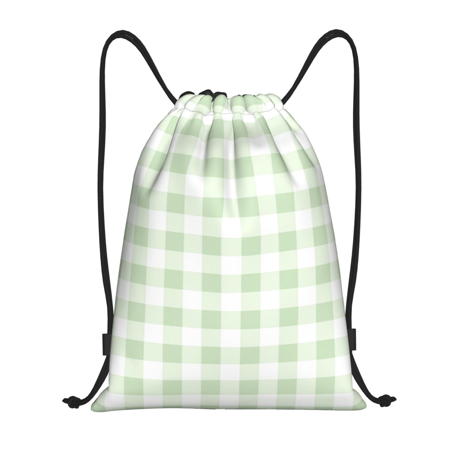 Drawstring Backpack - Pistachio Green Checkboard Splash Proof Small ...