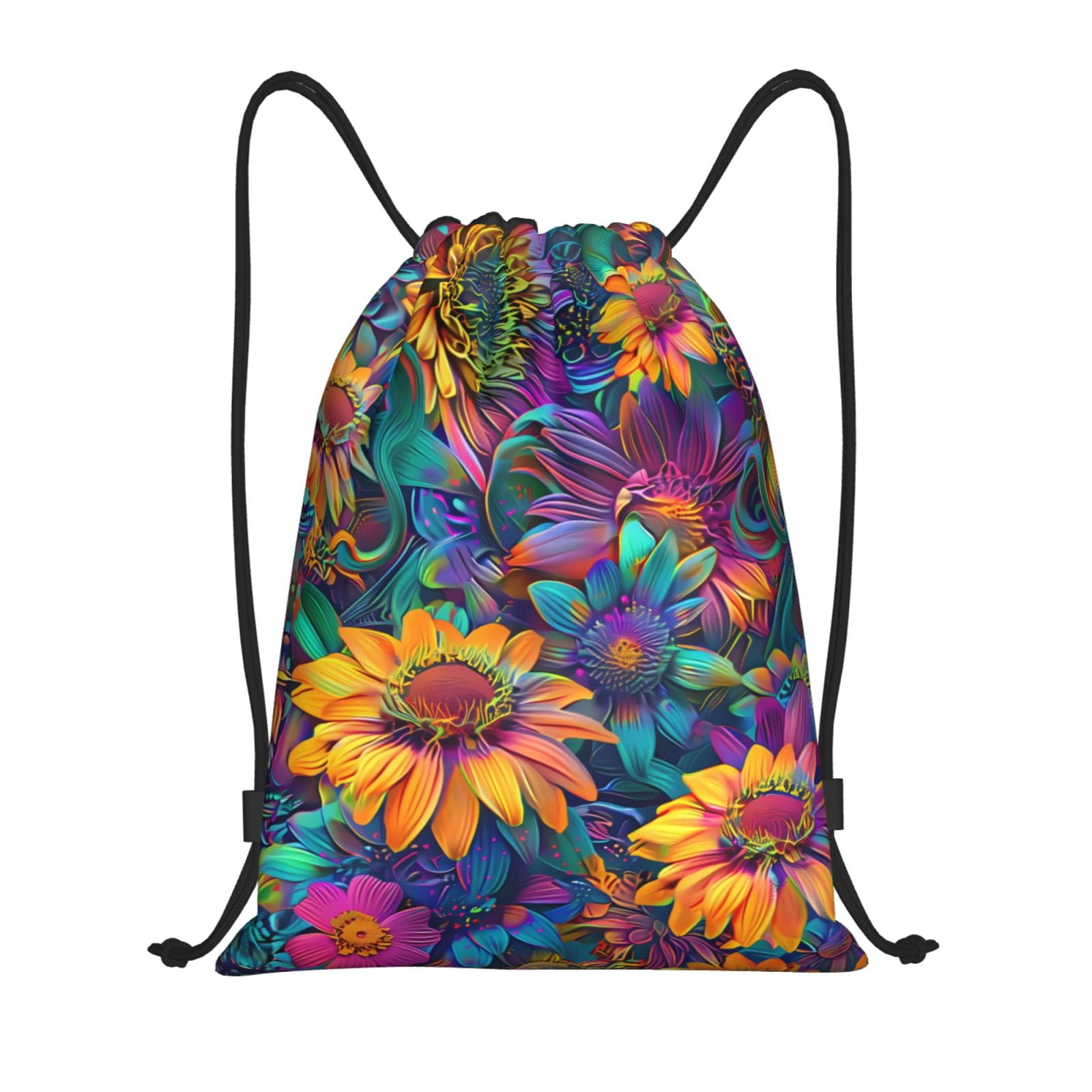 Drawstring Backpack, Psychedelic Sunflowers Light Waterproof Sports Gym ...