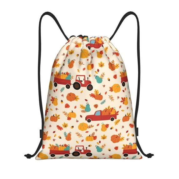 Drawstring Backpack, Pumpkins On Red Car And Tractor Light Waterproof ...