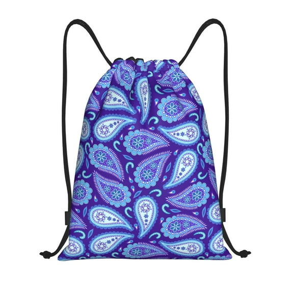 Drawstring Backpack - Purple Blue Paisley Splash Proof Small Drawstring ...