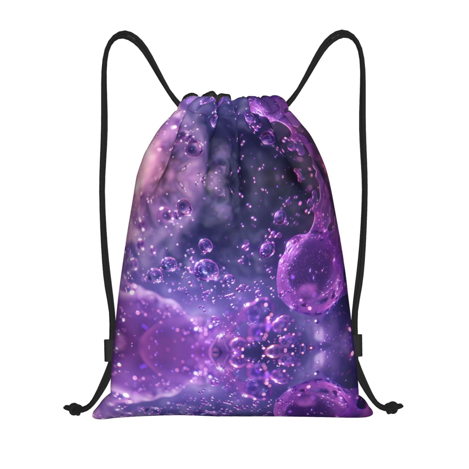 Drawstring Backpack - Purple Bubble Abstract Art Splash Proof Small ...
