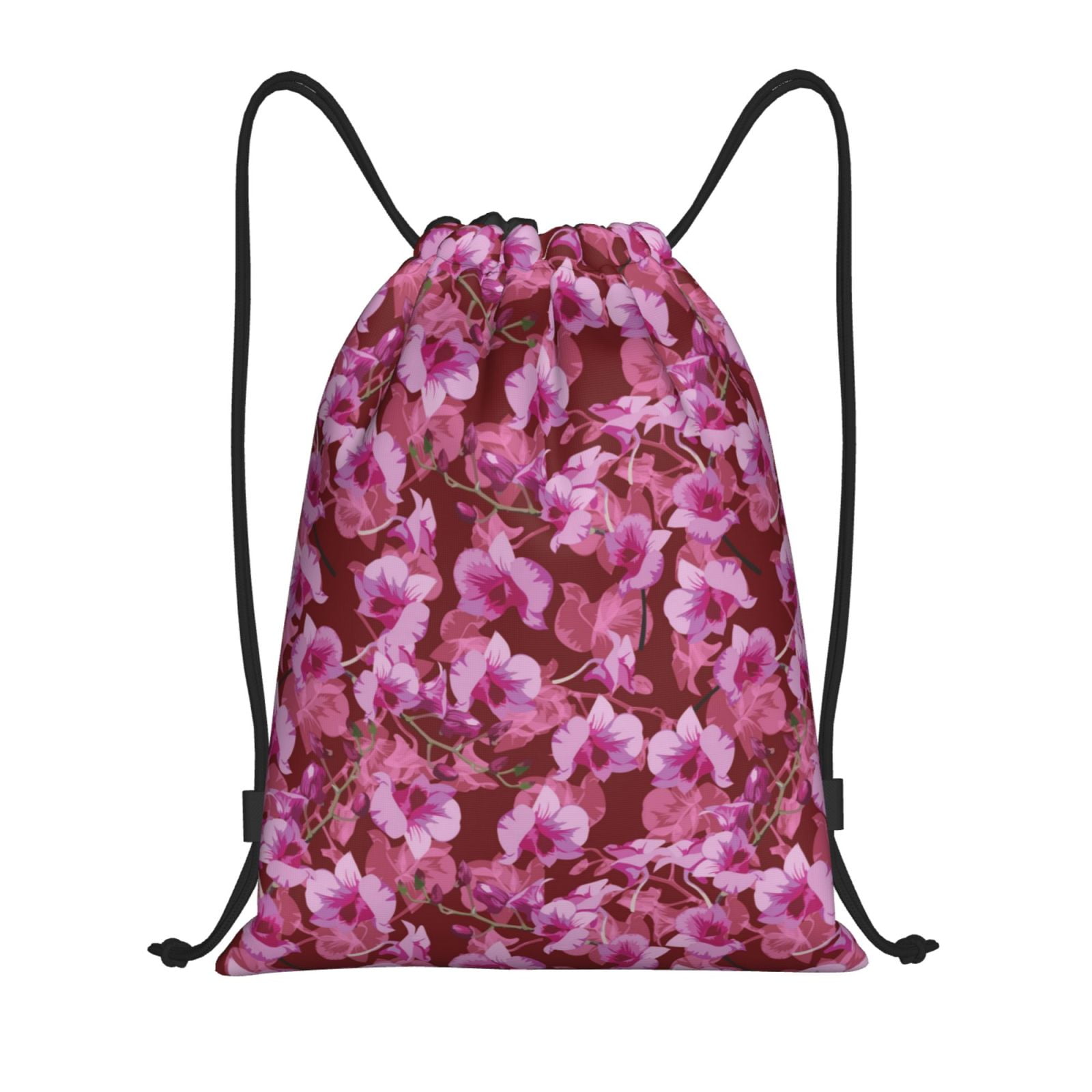 Drawstring Backpack, Purple Orchids Flowers Light Waterproof Sports Gym ...