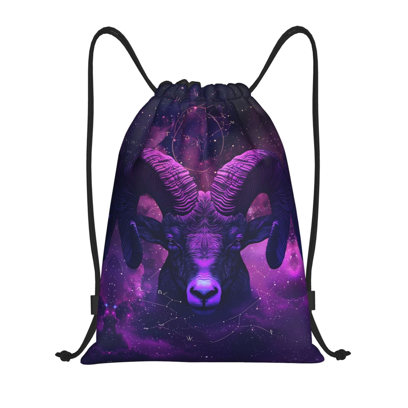 Drawstring Backpack, Purple Starry Sky Antelope Light Waterproof Sports ...