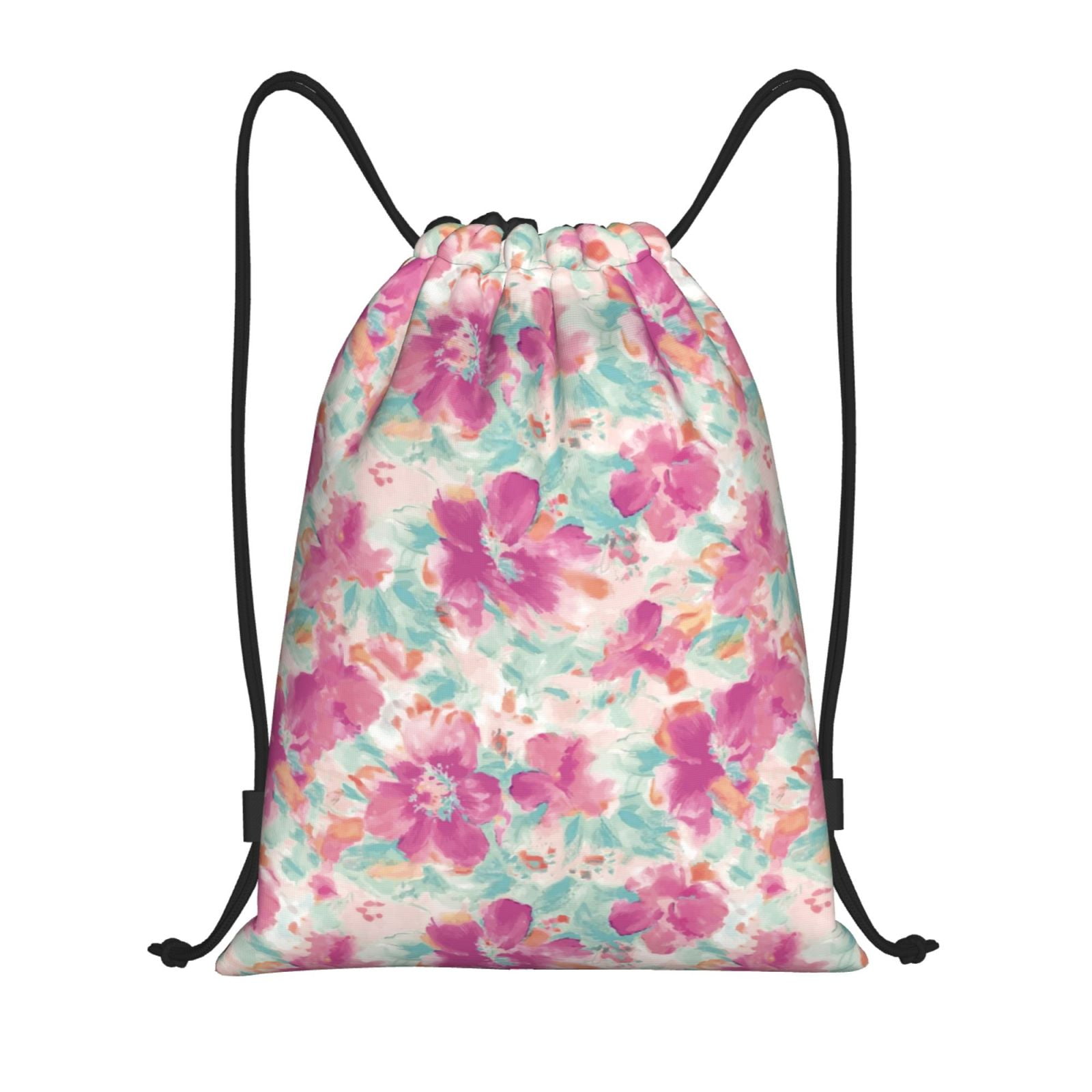 Drawstring Backpack, Purple watercolor flowers Light Waterproof Sports ...