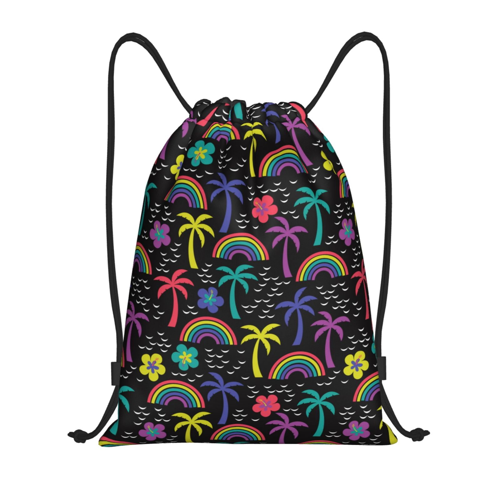 Drawstring Backpack, Rainbow Coconut Tree Light Waterproof Sports Gym ...