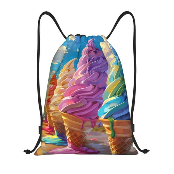 Drawstring Backpack - Rainbow Melting Ice Cream Splash Proof Small ...