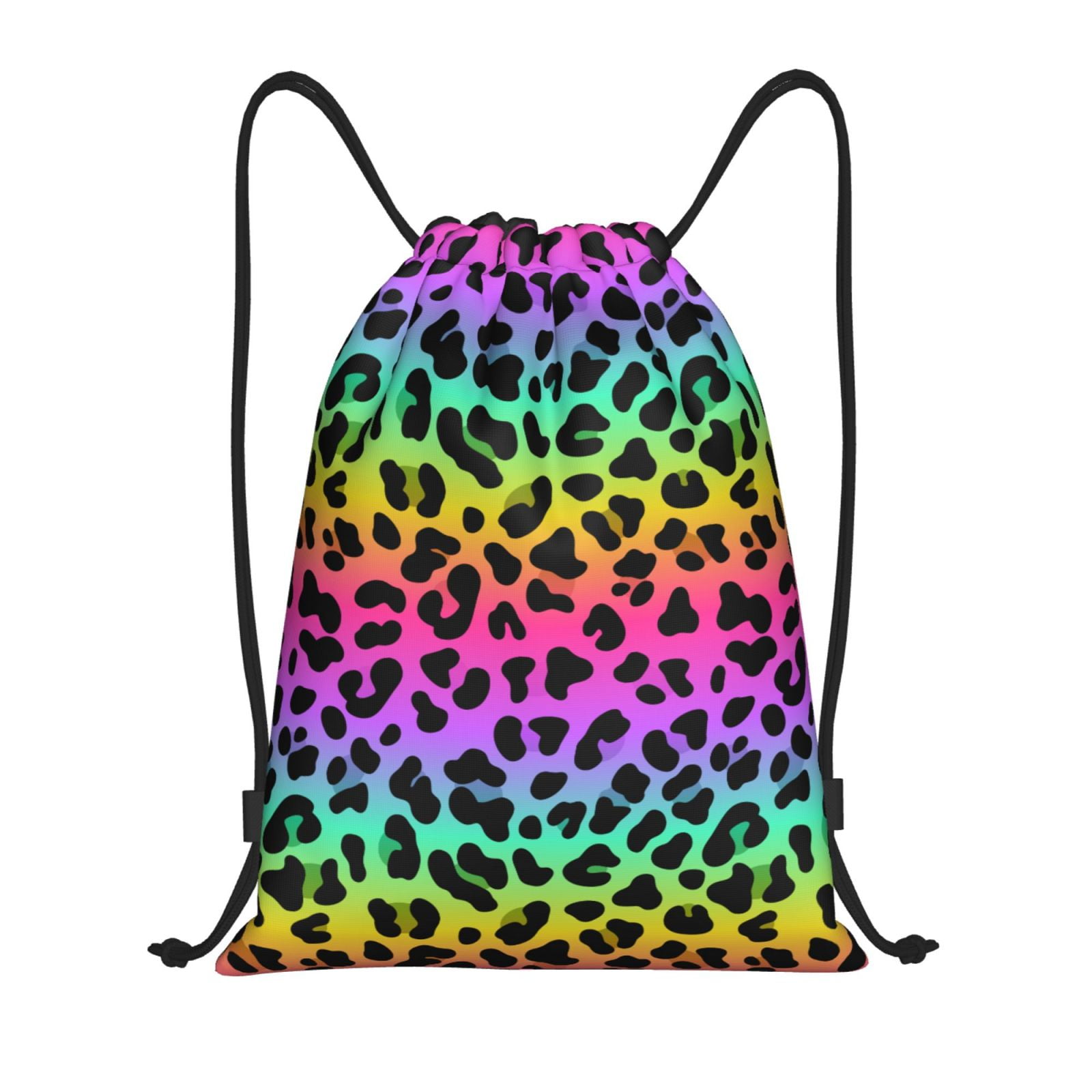 Drawstring Backpack, Rainbow leopard colorful fashion Light Waterproof ...