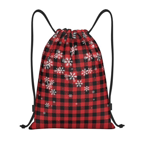 Drawstring Backpack - Red Buffalo Plaid Gym Bag for Women Men Water ...
