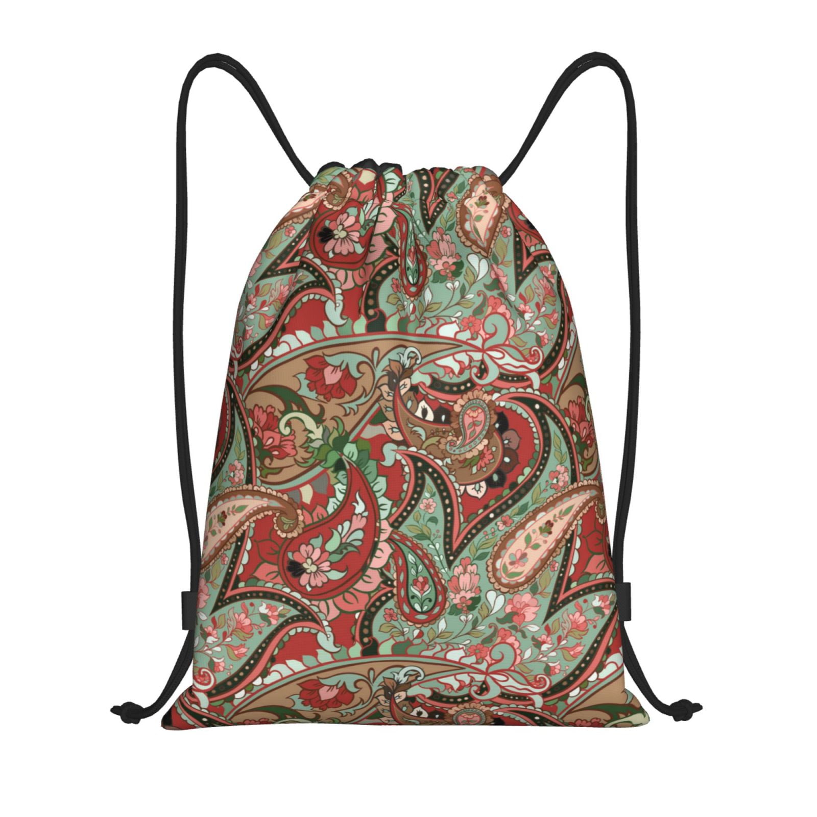 Drawstring Backpack - Red Flower Paisley Cheer Gym Bag for Women Men ...