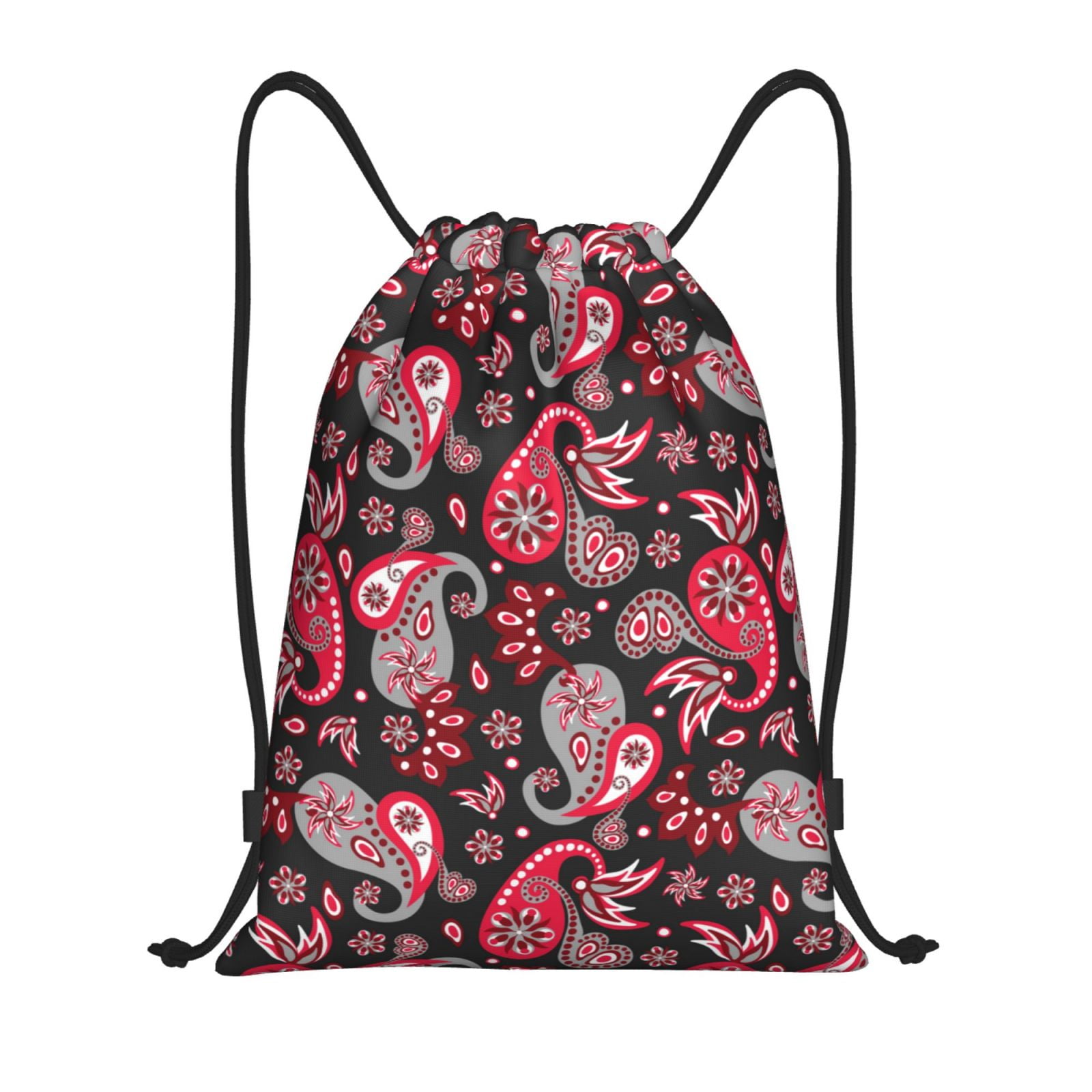 Drawstring Backpack - Red Gray Black Paisley Splash Proof Small ...