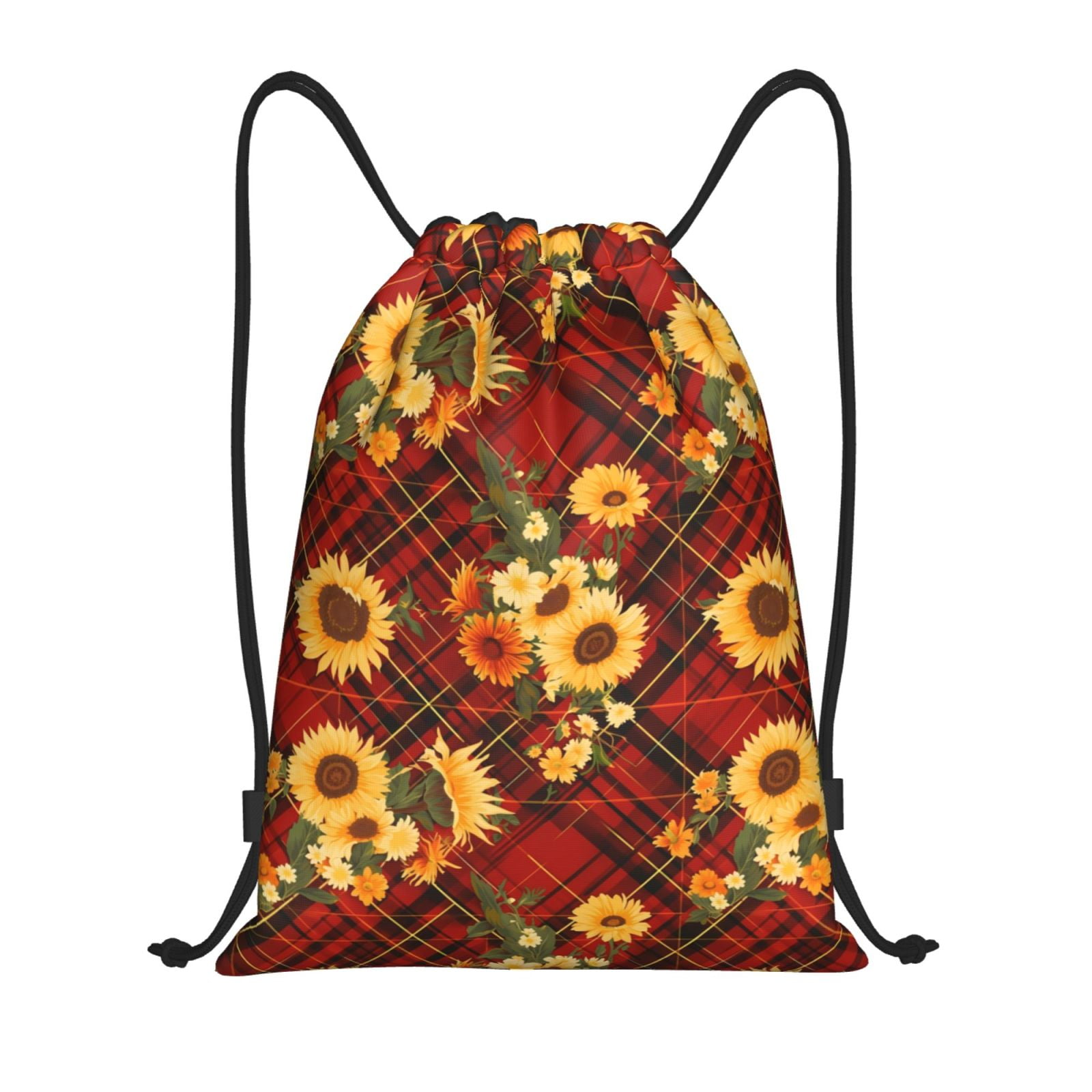 Drawstring Backpack Red Plaid Sunflower Sports Gym Bag for Men Women ...