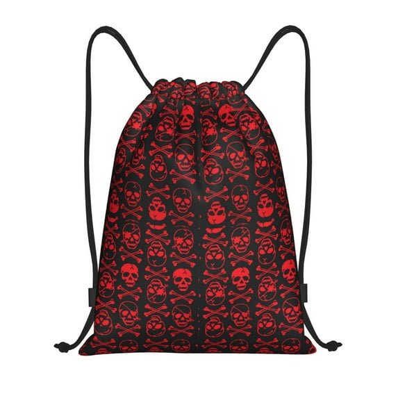 Drawstring Backpack, Red Skulls With Crossbones Light Waterproof Sports ...