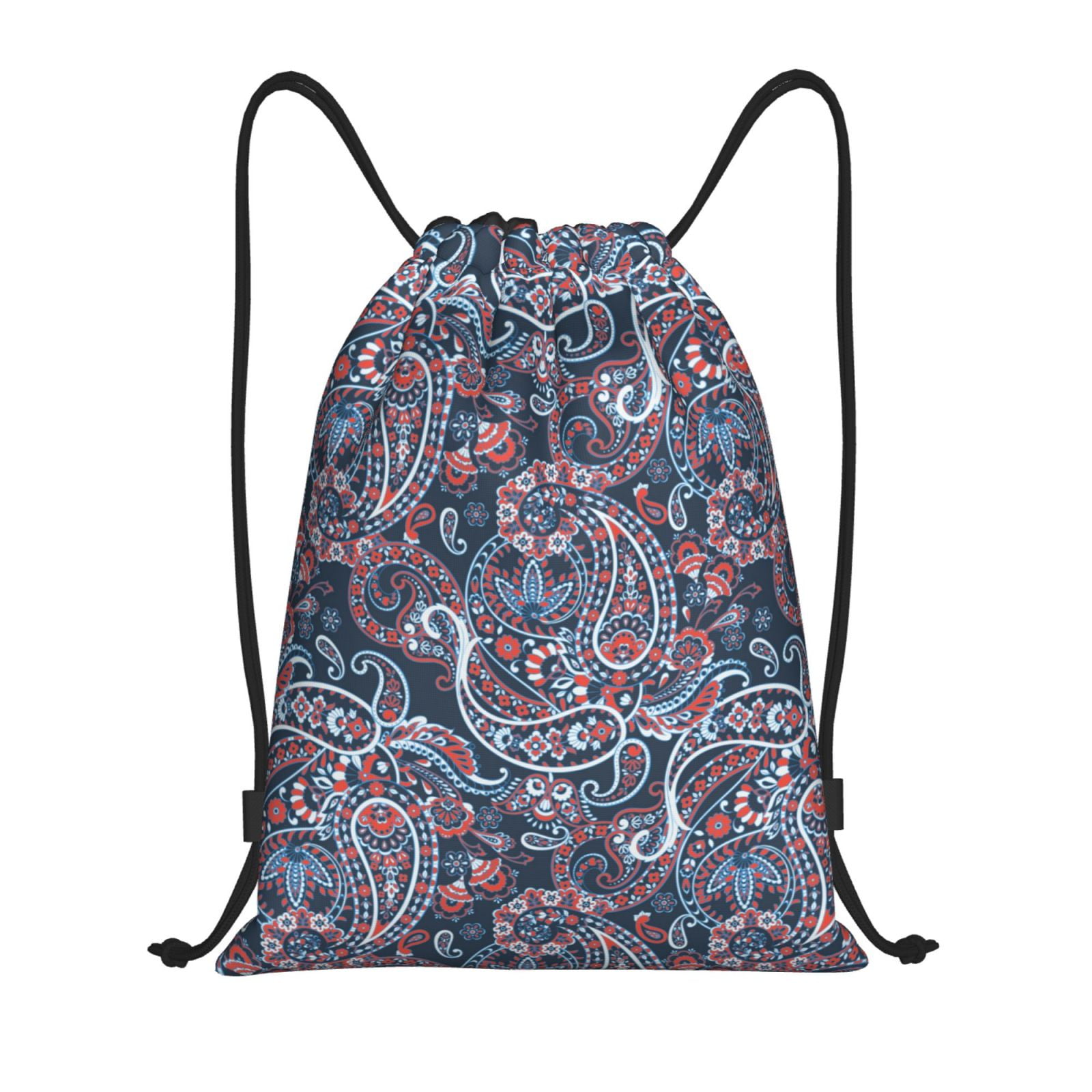 Drawstring Backpack - Red White Blue Paisley Cheer Gym Bag for Women ...