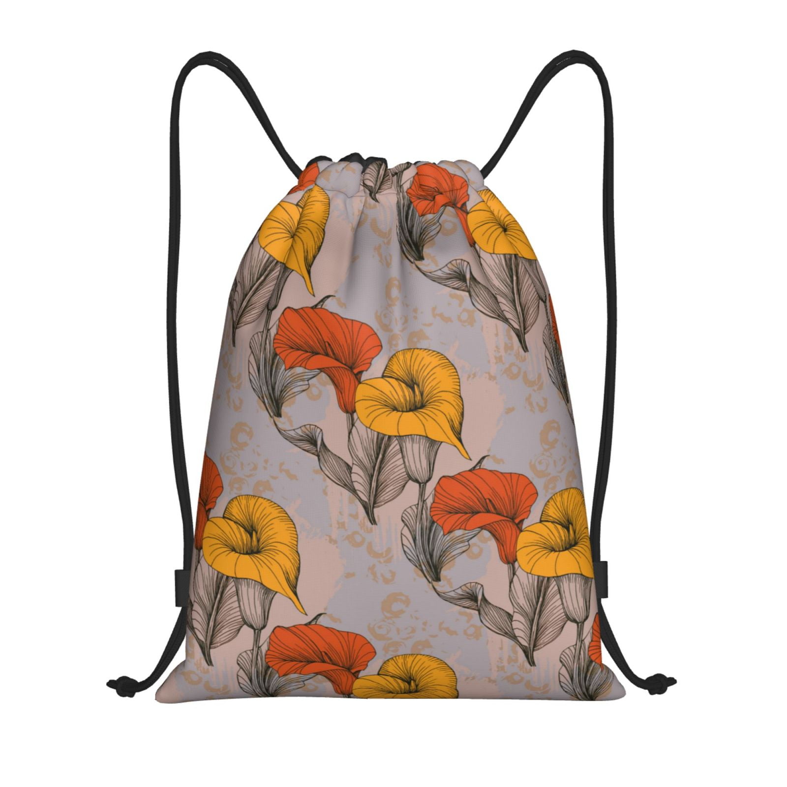 Drawstring Backpack, Retro Calla Lily Flowers Light Waterproof Sports ...