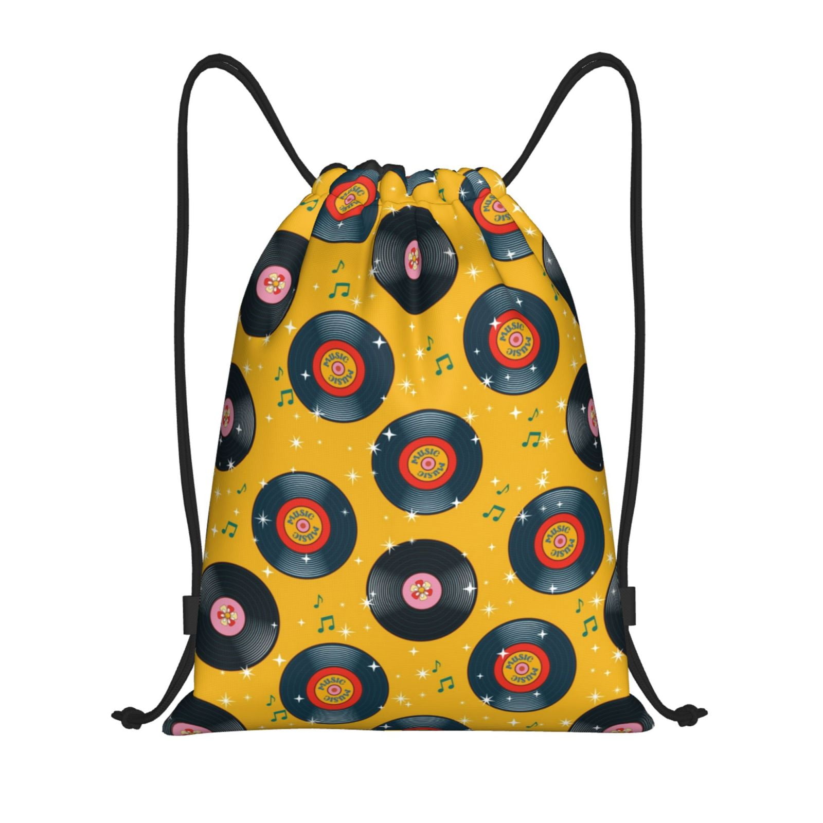 Drawstring Backpack, Retro Vinyl Records Light Waterproof Sports Gym ...