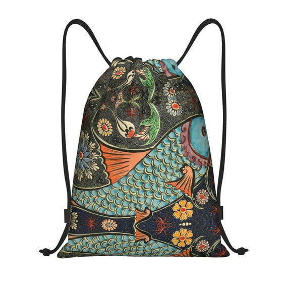 Drawstring Backpack, Rich Fish Light Waterproof Sports Gym Bag Draw ...