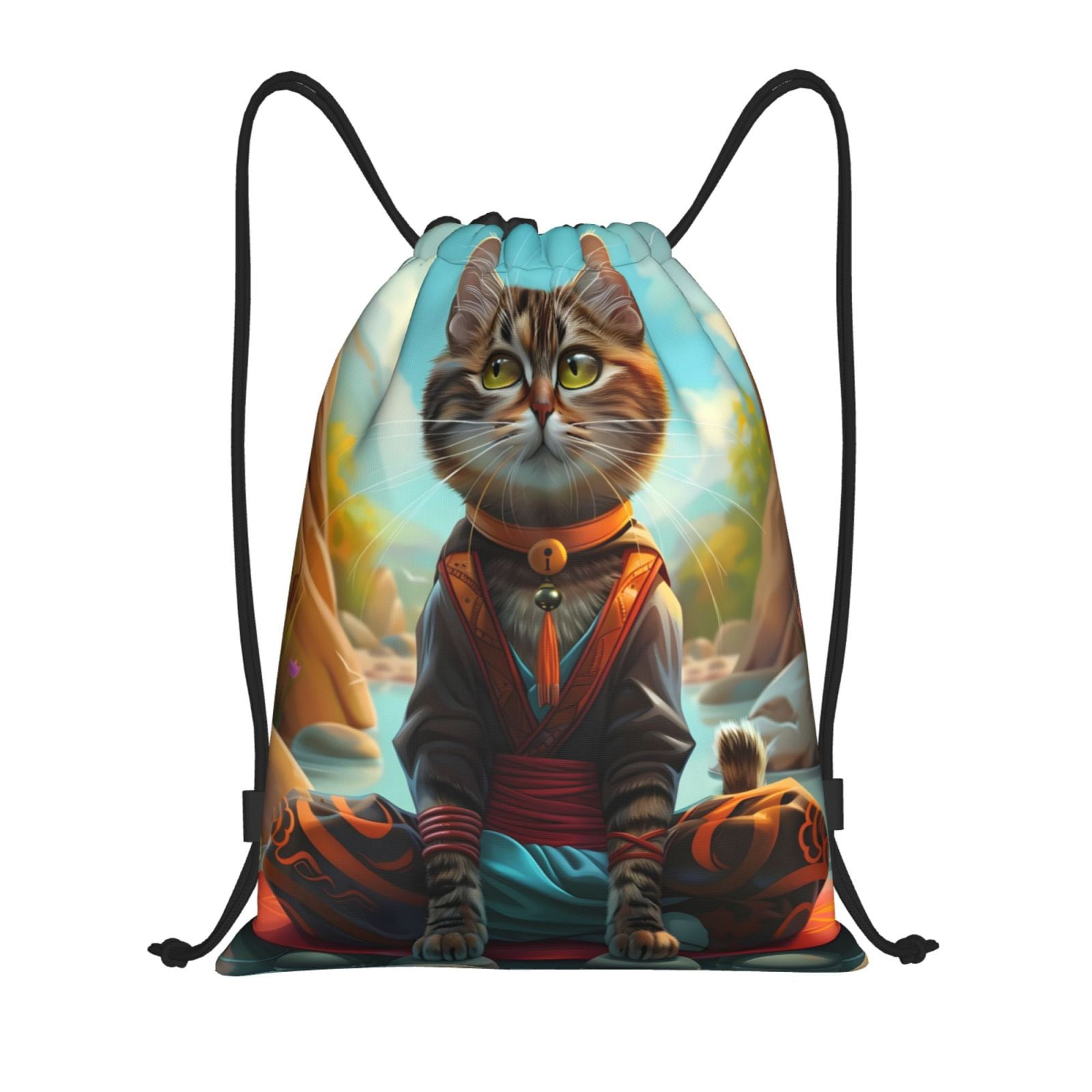Drawstring Backpack - Riverside Meditating Cat Splash Proof Small ...