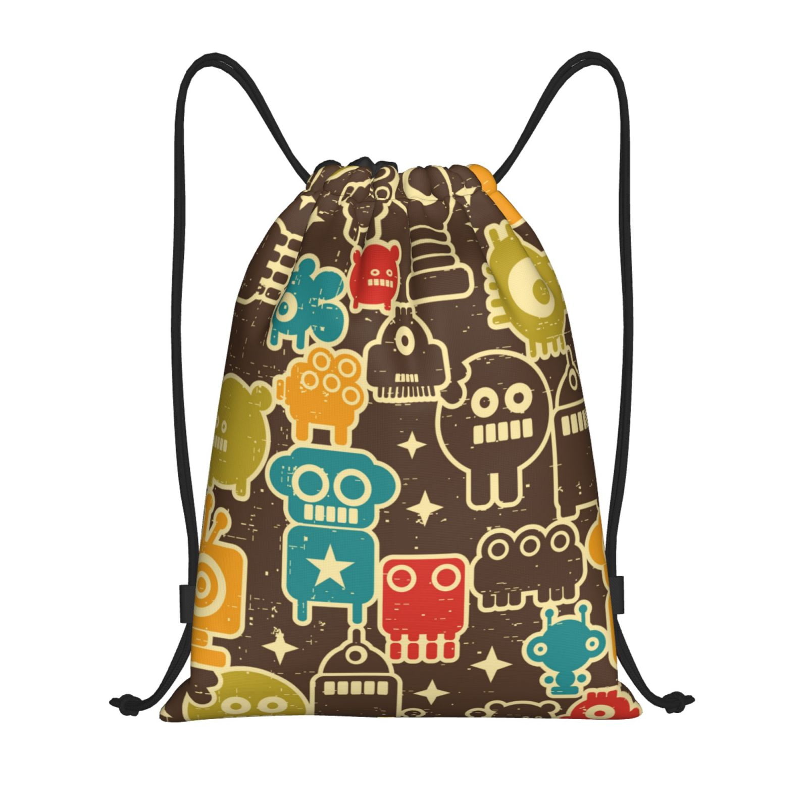 Drawstring Backpack - Robot and Monsters Cheer Gym Bag for Women Men ...
