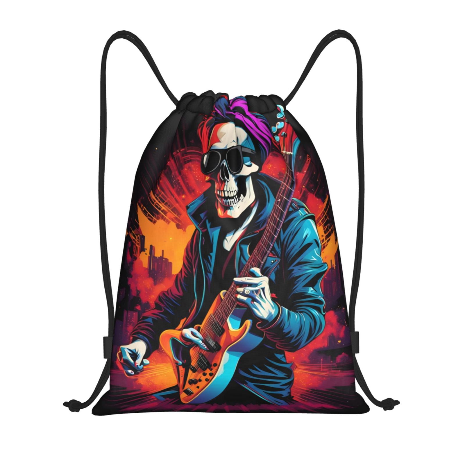 Drawstring Backpack, Rock Skull Singer Light Waterproof Sports Gym Bag ...