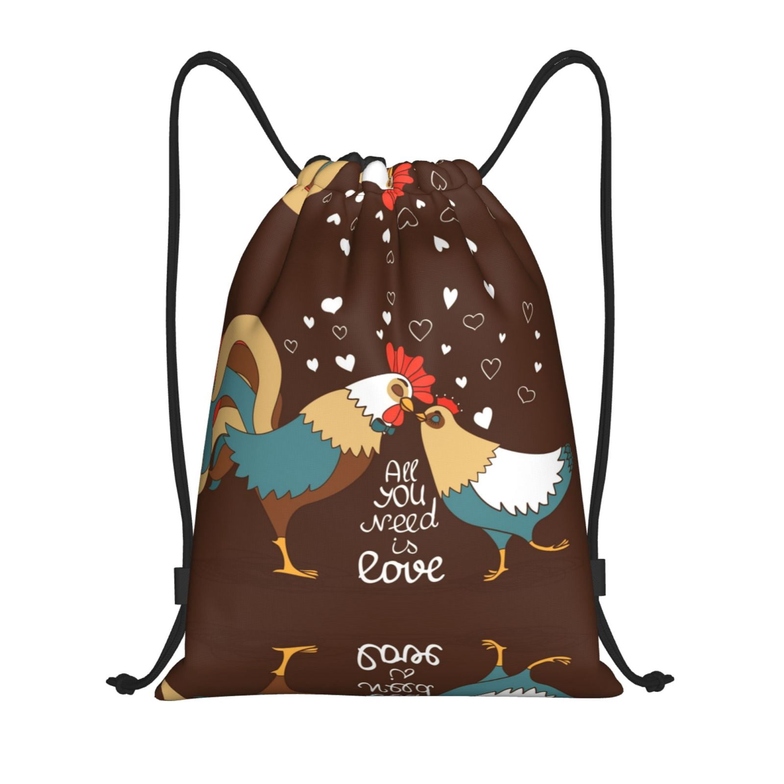 Drawstring Backpack - Rooster And Chicken Cheer Gym Bag for Women Men ...