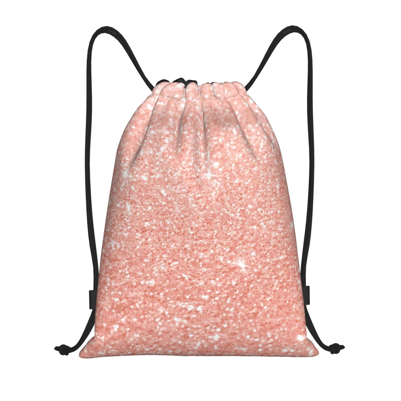 Drawstring Backpack - Rose Gold Glitter Gym Bag for Women Men Water ...
