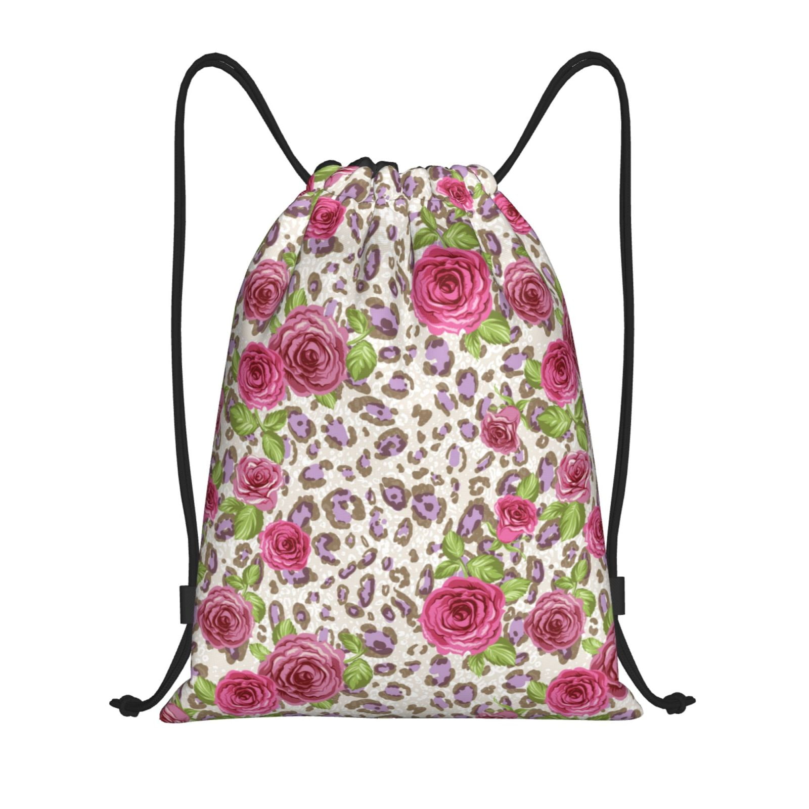 Drawstring Backpack - Rose Mix Leopard A Cheer Gym Bag for Women Men ...
