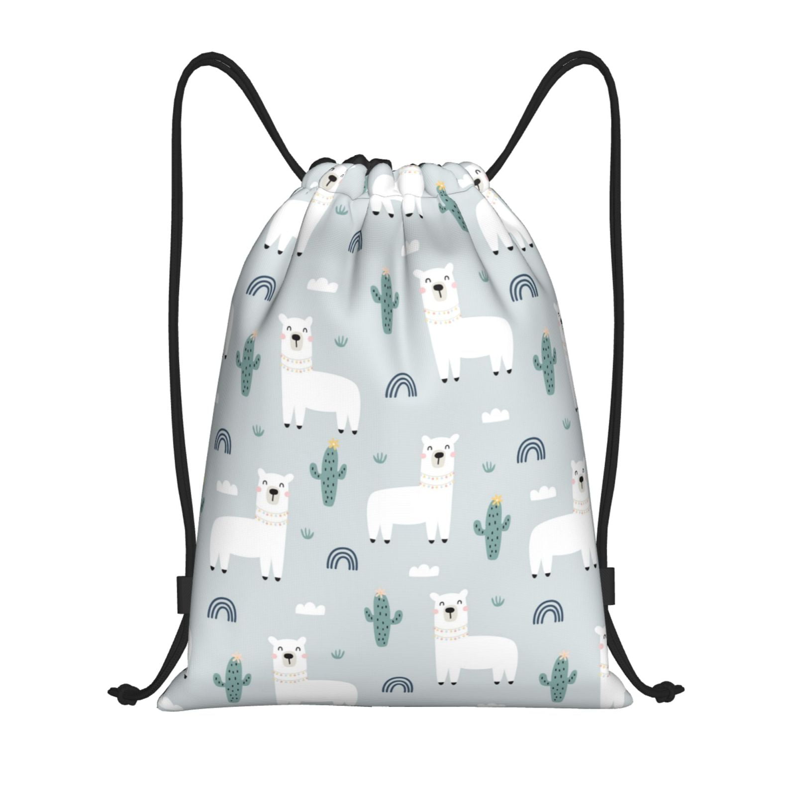 Drawstring Backpack - Rustic Cartoon Cute Alpaca Cactus Gym Bag for ...