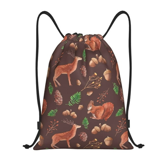 Drawstring Backpack, Rustic Cute Deer Squirrel Nut Light Waterproof ...