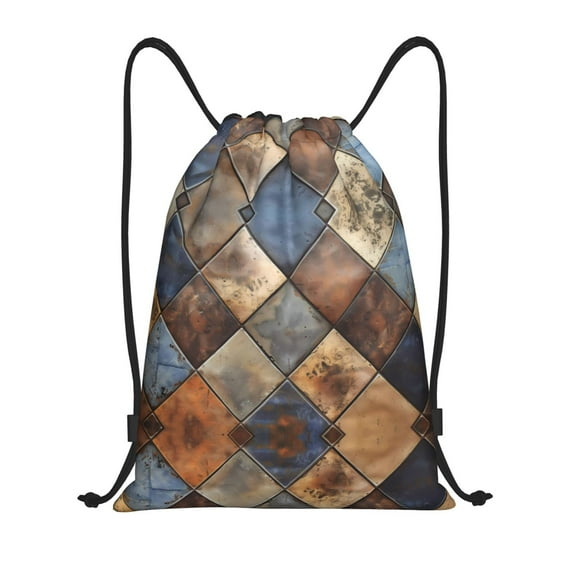 Drawstring Backpack, Rustic Tile Pattern Light Waterproof Sports Gym ...